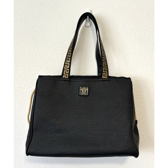 Versace | Bags | Versace Parfums Tote Fashion Bag Black Faux Leather ...